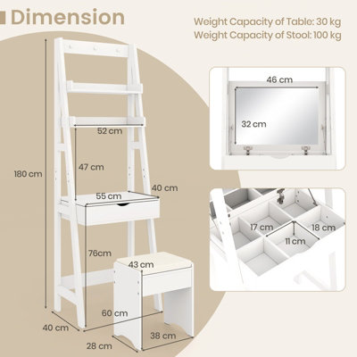COSTWAY 60cm Slim Vanity Desk Stool Set Ladder Dressing Table w/ Flip ...