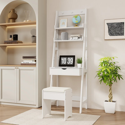 COSTWAY 60cm Slim Vanity Desk Stool Set Ladder Dressing Table w/ Flip ...