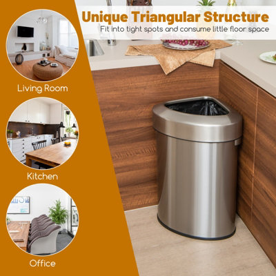 Costway 60L Corner Trash Can Rubbish Bin Stainless Steel Stay Open ...