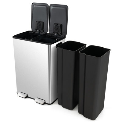 Costway 60L Dual Bin Trash Can 2 x 30L Classified Garbage Bin with 2 ...