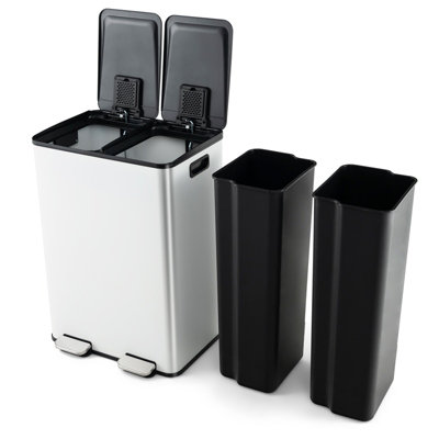 Costway 60L Dual Bin Trash Can 2 x 30L Classified Garbage Bin with 2 ...