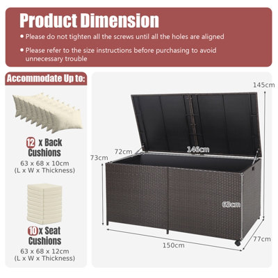 Costway 660L Deck Storage Box Outdoor Wicker Storage Container w/ Wheels