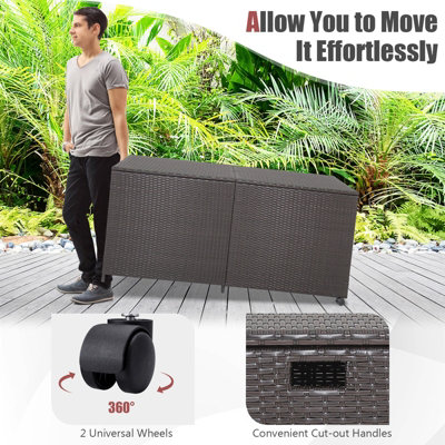 Costway 660L Deck Storage Box Outdoor Wicker Storage Container w/ Wheels