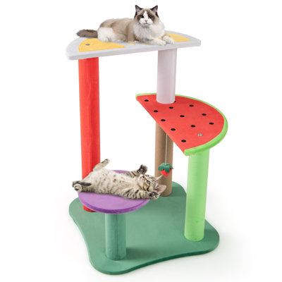 COSTWAY 69 cm Cute Cat Tree Aesthetic Fruit Cat Tower w/ Fruit-Shaped ...