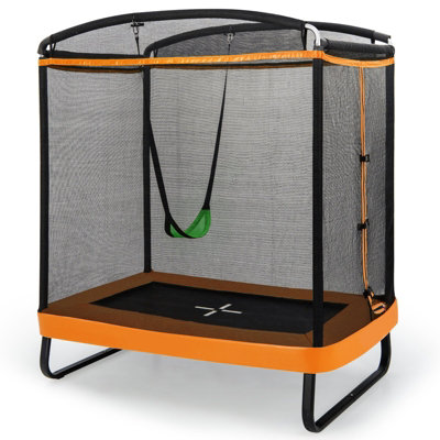 COSTWAY 6FT KIDS TRAMPOLINE W/ SWING & ENCLOSURE SAFE NET RECTANGLE ...
