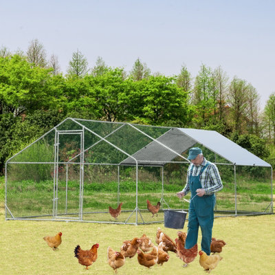 Costway 6M x 3M Chicken Coop Large Metal Spire-Shaped w/ Cover Walk-in ...