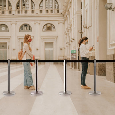 Costway 6pcs Stanchion Queue Rope Barrier Posts Stand Retractable ...