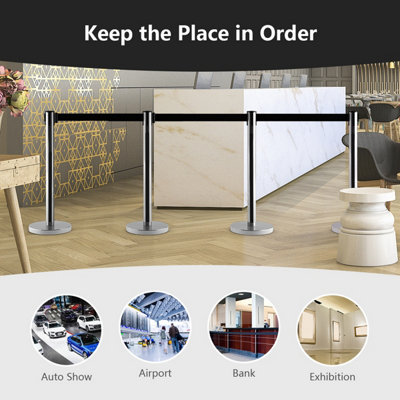 Costway 6pcs Stanchion Queue Rope Barrier Posts Stand Retractable ...