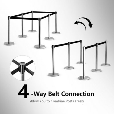 Costway 6pcs Stanchion Queue Rope Barrier Posts Stand Retractable ...