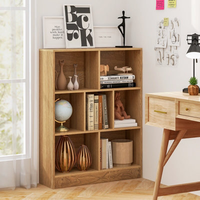 COSTWAY 7-Cube Bookshelf 3-Tier Cubby Storage Organizer Wooden Cube ...