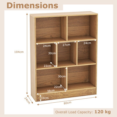 COSTWAY 7-Cube Bookshelf 3-Tier Cubby Storage Organizer Wooden Cube ...