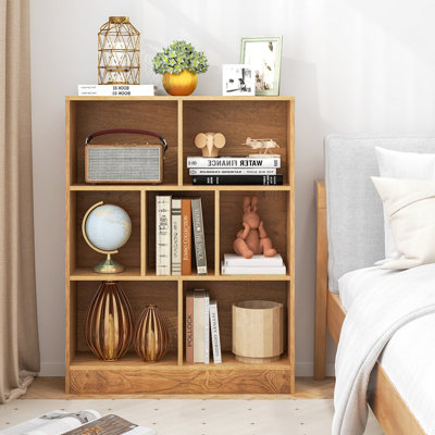 COSTWAY 7-Cube Bookshelf 3-Tier Cubby Storage Organizer Wooden Cube ...