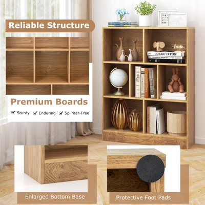 COSTWAY 7-Cube Bookshelf 3-Tier Cubby Storage Organizer Wooden Cube ...
