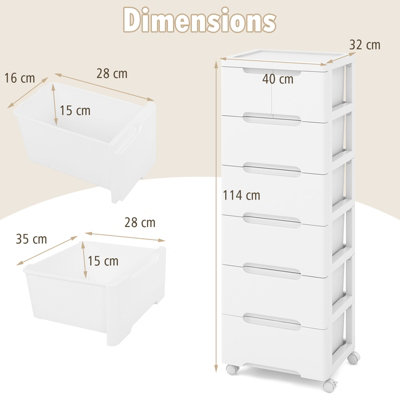 COSTWAY 7-Drawer Rolling Cabinet Plastic Storage Cart 6-tier Drawer ...