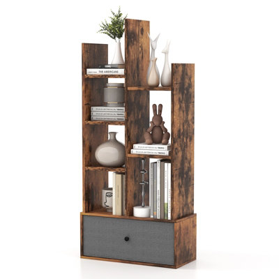 Costway 7 Tier Bookshelf Open Storage Wood Bookcase Organizer Display ...