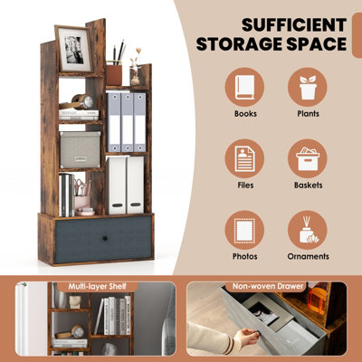 Costway 7 Tier Bookshelf Open Storage Wood Bookcase Organizer Display ...