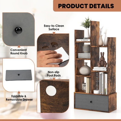 Costway 7 Tier Bookshelf Open Storage Wood Bookcase Organizer Display ...