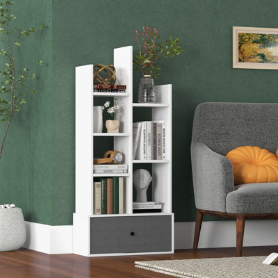 Costway 7 Tier Bookshelf Open Storage Wood Bookcase Organizer Display ...