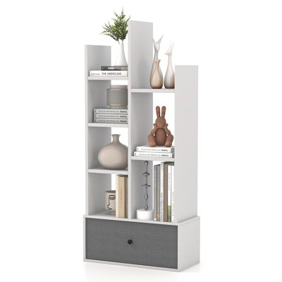 Costway 7 Tier Bookshelf Open Storage Wood Bookcase Organizer Display ...