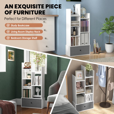 Costway 7 Tier Bookshelf Open Storage Wood Bookcase Organizer Display ...