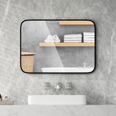 COSTWAY 70 x 50 cm Rectangle Bathroom Mirror Aluminum Framed Wall ...