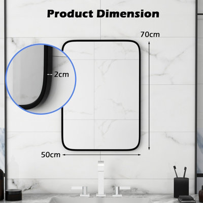 COSTWAY 70 x 50 cm Rectangle Bathroom Mirror Aluminum Framed Wall ...