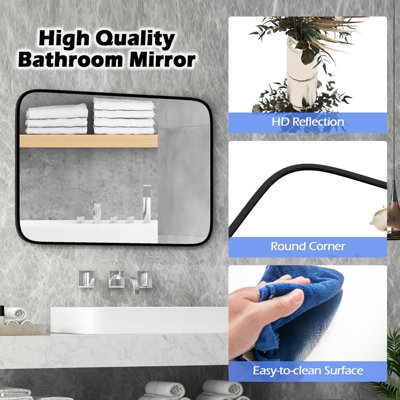 COSTWAY 70 x 50 cm Rectangle Bathroom Mirror Aluminum Framed Wall ...