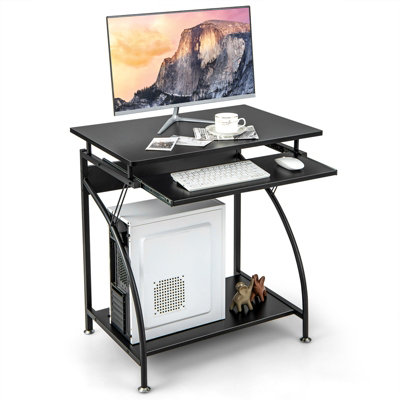 Costway 70cm Wooden Computer Desk Writing Workstation PC Laptop Table w with Pull out Keyboard Tray