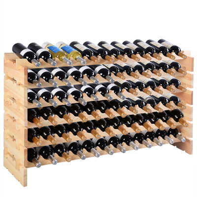 Costway 72 Bottles Storage Wine Rack Freestanding Pine Wood Display ...