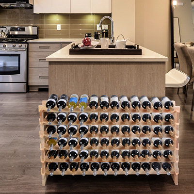 Costway 72 Bottles Storage Wine Rack Freestanding Pine Wood Display ...