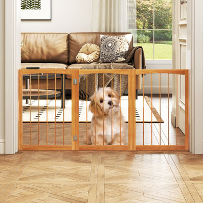 COSTWAY 76 CM Tall Foldable Pet Gate 3-Panel Wooden Dog Fence Solid ...