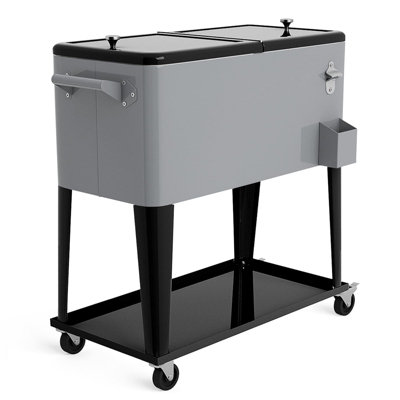COSTWAY 76L Rolling Cooler Cart Portable Cooler Ice Chest on Wheels-Silver