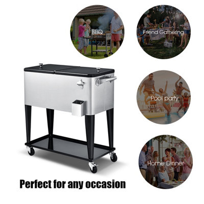Costway 76L Rolling Cooler Outdoor Mobile Cooler Cart Ice Chest Cart w ...