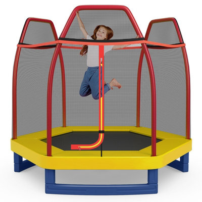 Costway 7FT Kids Trampoline Mini Round Bounce Jumper with Safety ...