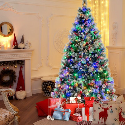 COSTWAY 7FT Pre-Lit Artificial Christmas Tree Hinged Xmas Tree w/ 400 ...