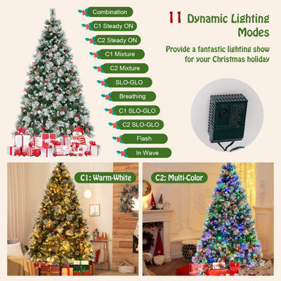COSTWAY 7FT Pre-Lit Artificial Christmas Tree Hinged Xmas Tree w/ 400 ...