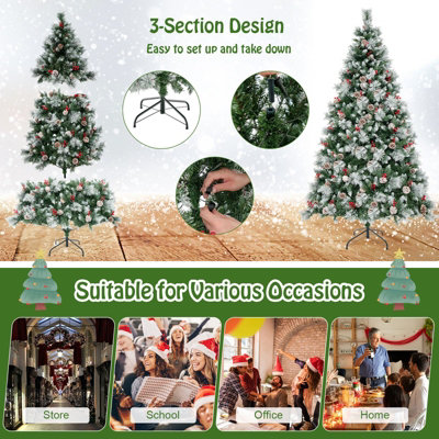 COSTWAY 7FT Pre-Lit Artificial Christmas Tree Hinged Xmas Tree w/ 400 LED Lights