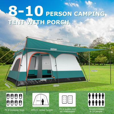 Costway 8-10 Person Waterproof Camping Tent with Porch 420 x 305 x 200 cm