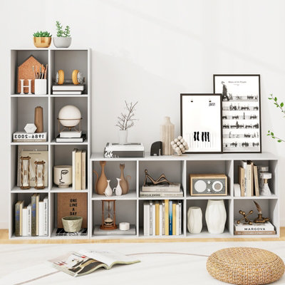 Costway 8-Cube Bookcase Storage Organizer w/ 2 Anti-Tipping Kits-White