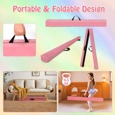COSTWAY 8 FT Folding Gymnastic Beam Gymnastics Balance Beam-Pink