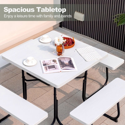 Costway 8 person Square Picnic Table Bench Set Outdoor Circular Table W ...