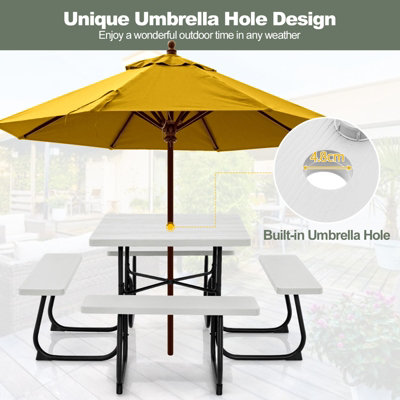 Costway 8 person Square Picnic Table Bench Set Outdoor Circular Table W ...