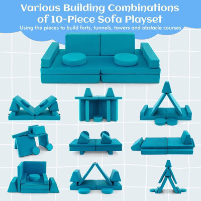 COSTWAY 8-Piece Kids Play Couch Sofa Modular Convertible Foam Playset ...