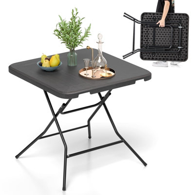 COSTWAY 80 cm Square Folding Picnic Table 4-Person Patio Dining Table-Black