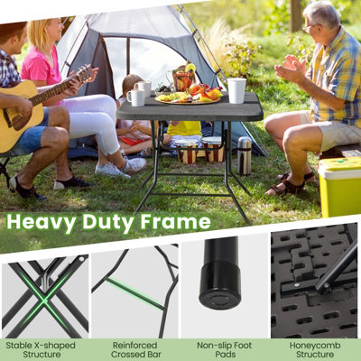 COSTWAY 80 cm Square Folding Picnic Table 4-Person Patio Dining Table-Black