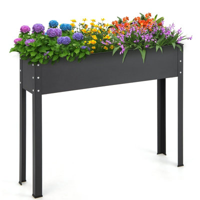 Costway 80 cm Tall Elevated Planter Box Stand Outdoor Metal Flower Bed ...