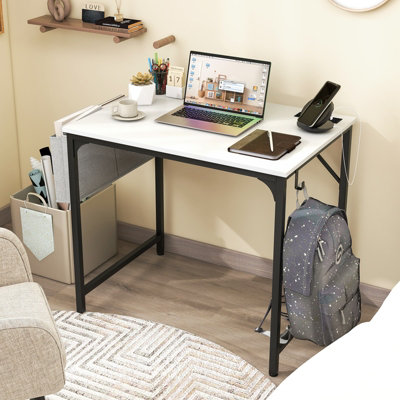 COSTWAY 80 X 60 cm Computer Desk Home Office Desk w/ Charging Station-White