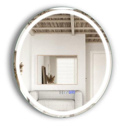 Costway 80 x 80cm LED Bathroom Mirror Wall Mounted Round Mirror with 3 ...