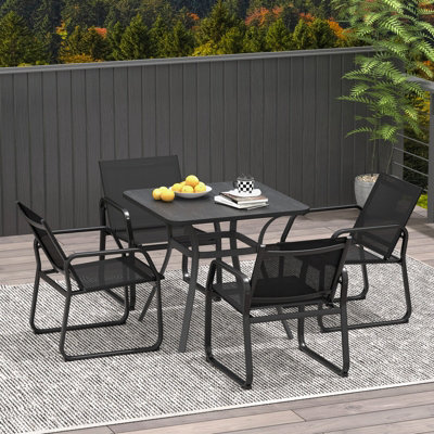 Costway 80cm Patio Dining Table Outdoor Metal Square Table w/ 4 Curved Legs