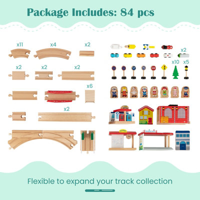 Costway 84 PCS Kids Wooden Train Track Railway Playset Activity Table W ...